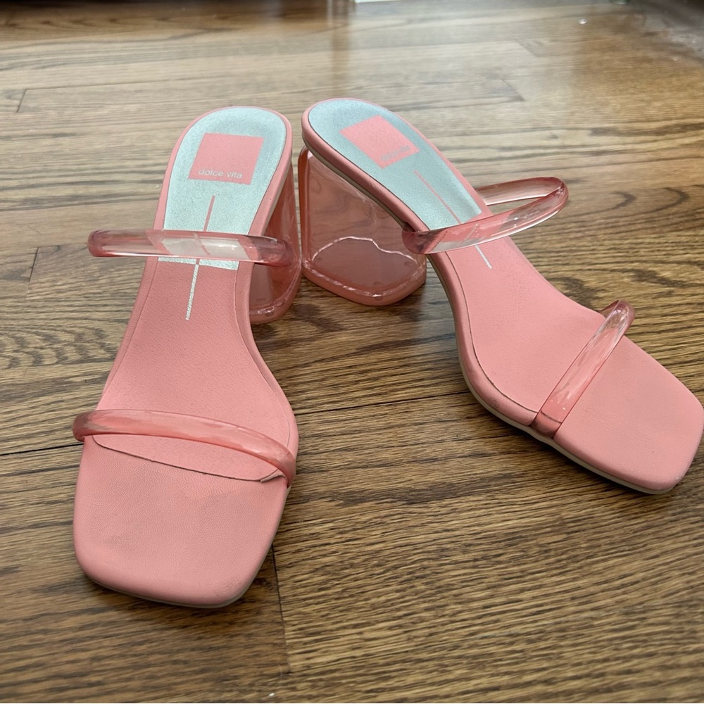 Dolce Vita Netra Lucite Pink Vinyl Heels - Gem